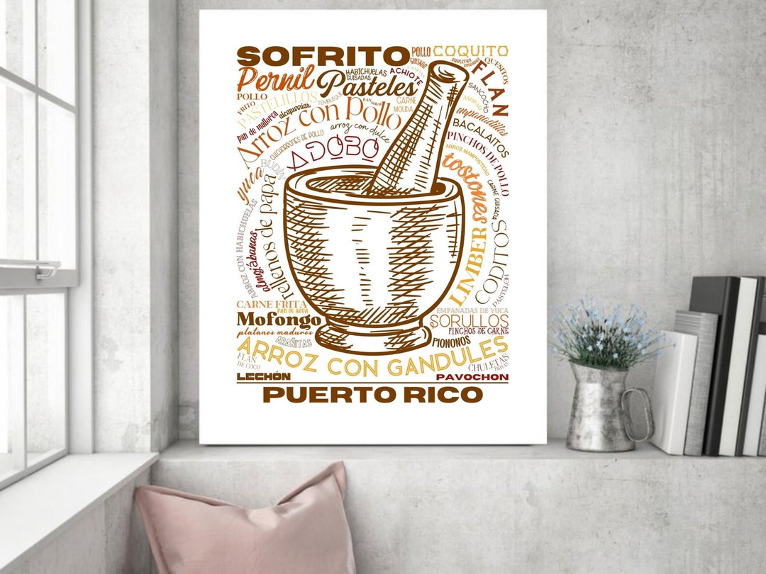 Puerto Rico Kitchen Art, Puerto Rico Food Print, Food Sign, Home Décor ...