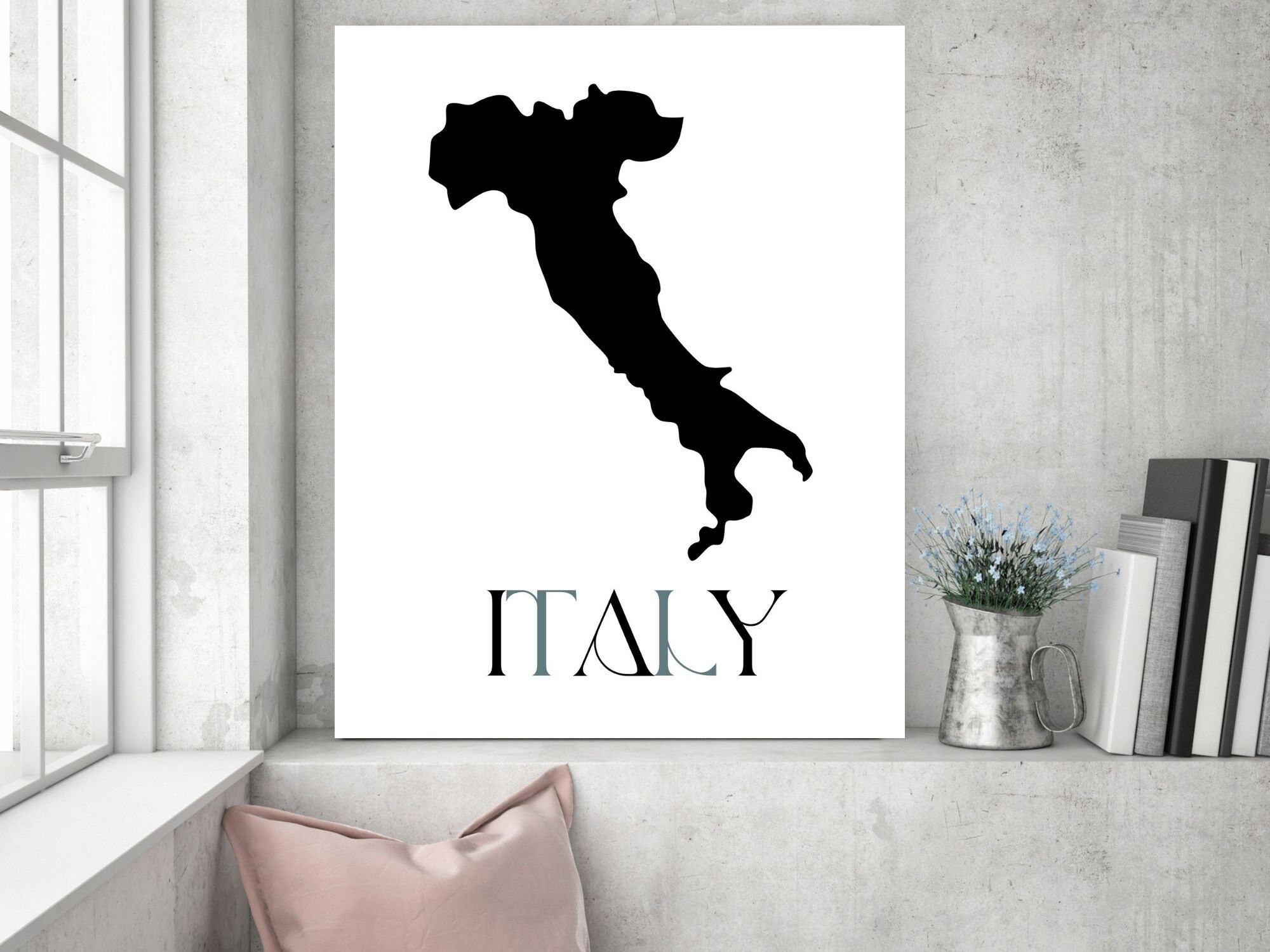 Italy Map Poster, Italia Map, Italian Peninsula Map, Black & White ...