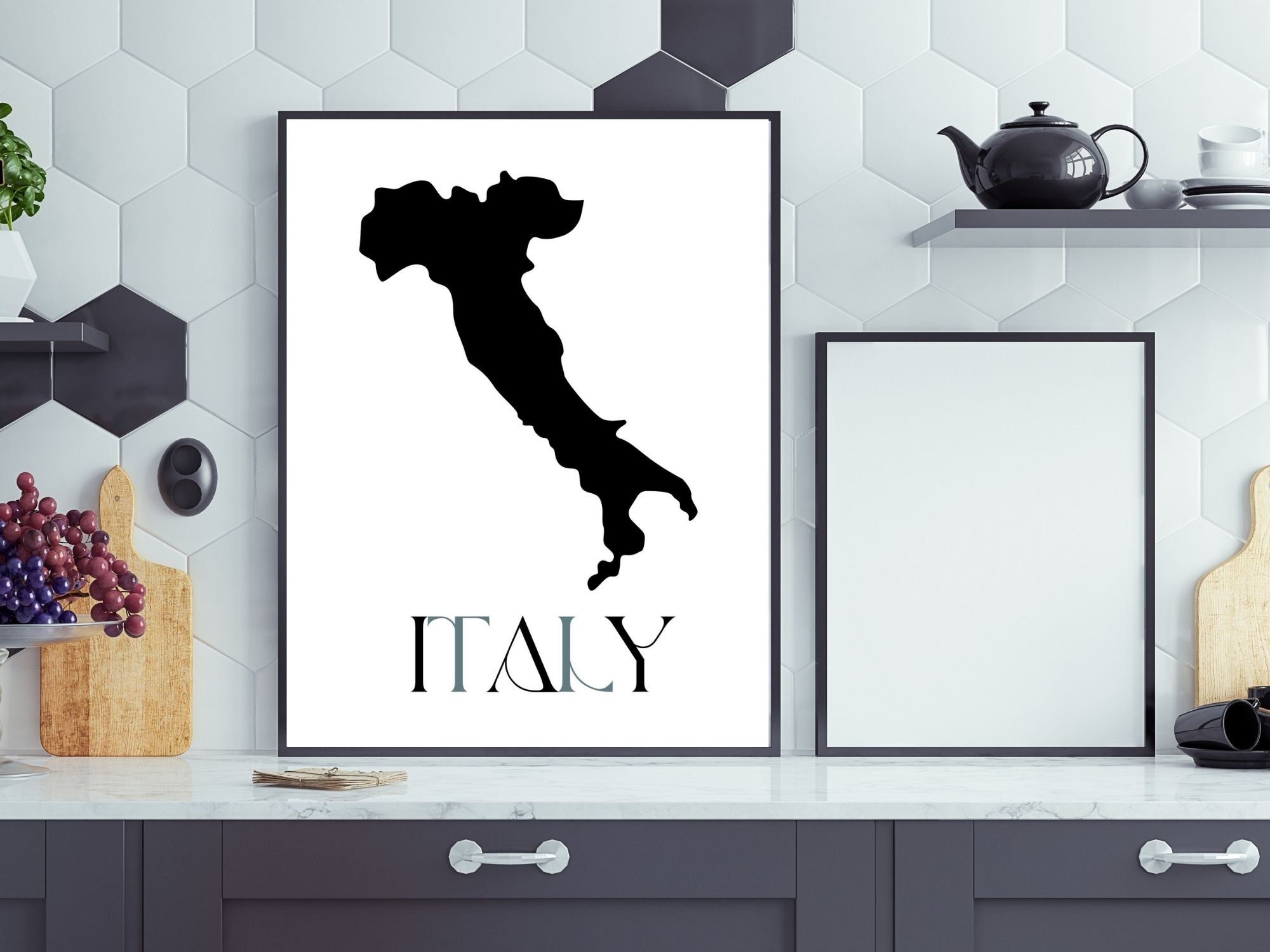 Italy Map Poster, Italia Map, Italian Peninsula Map, Black & White ...