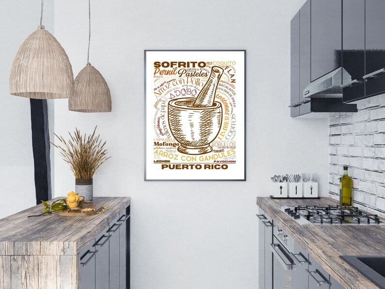 Puerto Rico Kitchen Art, Puerto Rico Food Print, Food Sign, Home Décor ...