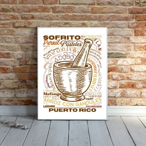 Puerto Rico Kitchen Art, Puerto Rico Food Print, Food Sign, Home Décor ...