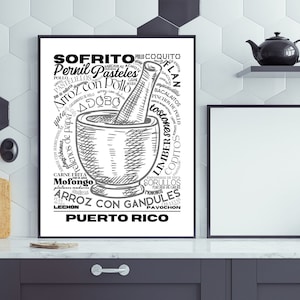 Puerto Rico Kitchen Art, Puerto Rico Food Print, Food Sign, Home Décor ...