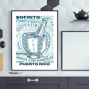 Puerto Rico Kitchen Art, Puerto Rico Food Print, Food Sign, Home Décor ...