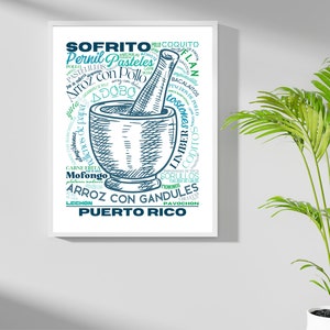 Puerto Rico Kitchen Art, Puerto Rico Food Print, Food Sign, Home Décor ...