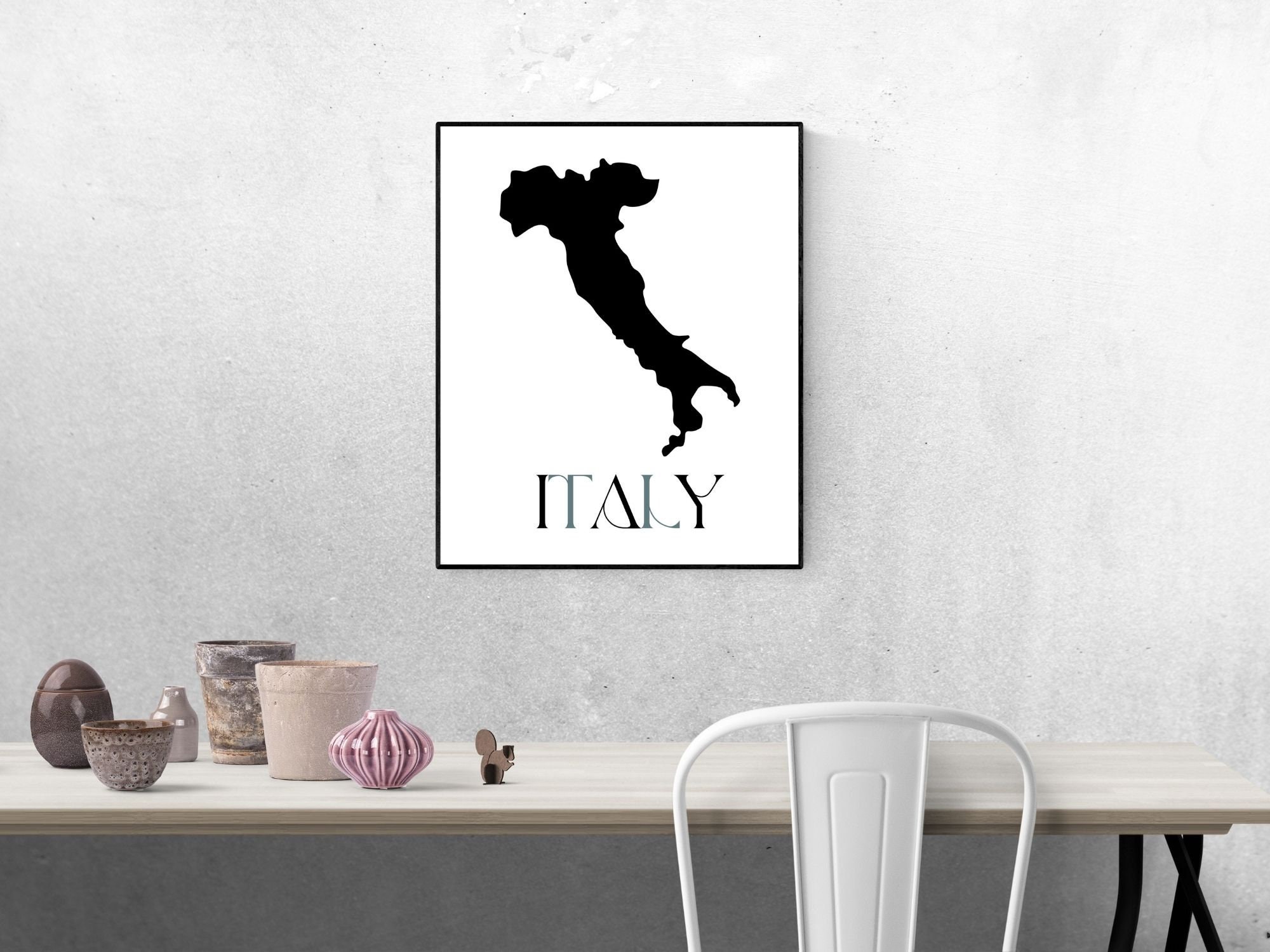 Italy Map Poster, Italia Map, Italian Peninsula Map, Black & White ...