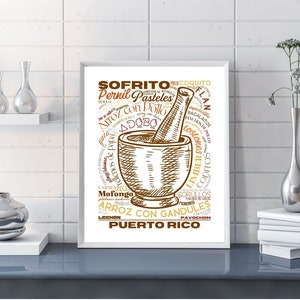 Puerto Rico Kitchen Art, Puerto Rico Food Print, Food Sign, Home Décor ...