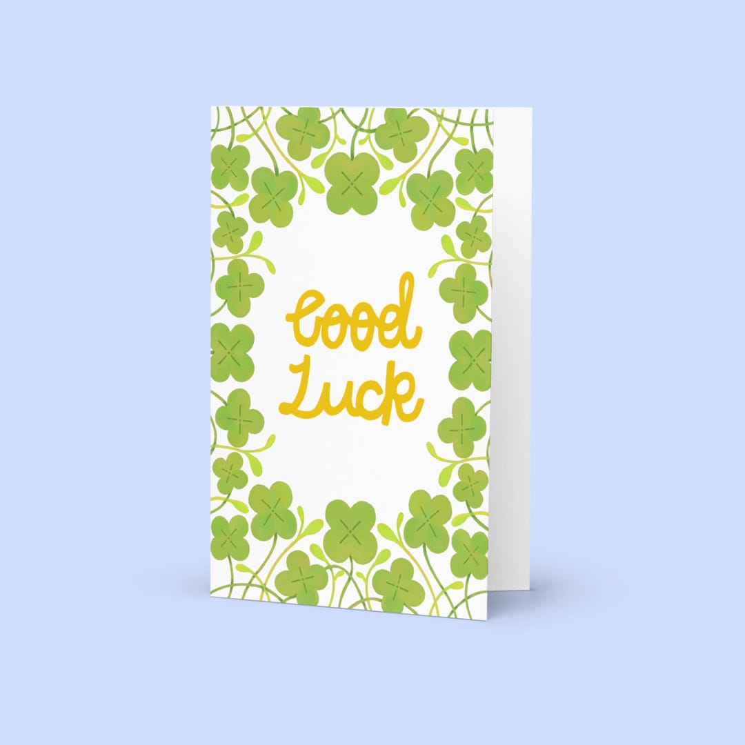 Good Luck Clover Plant Designed Greeting Card - Illustrated, Graphic ...