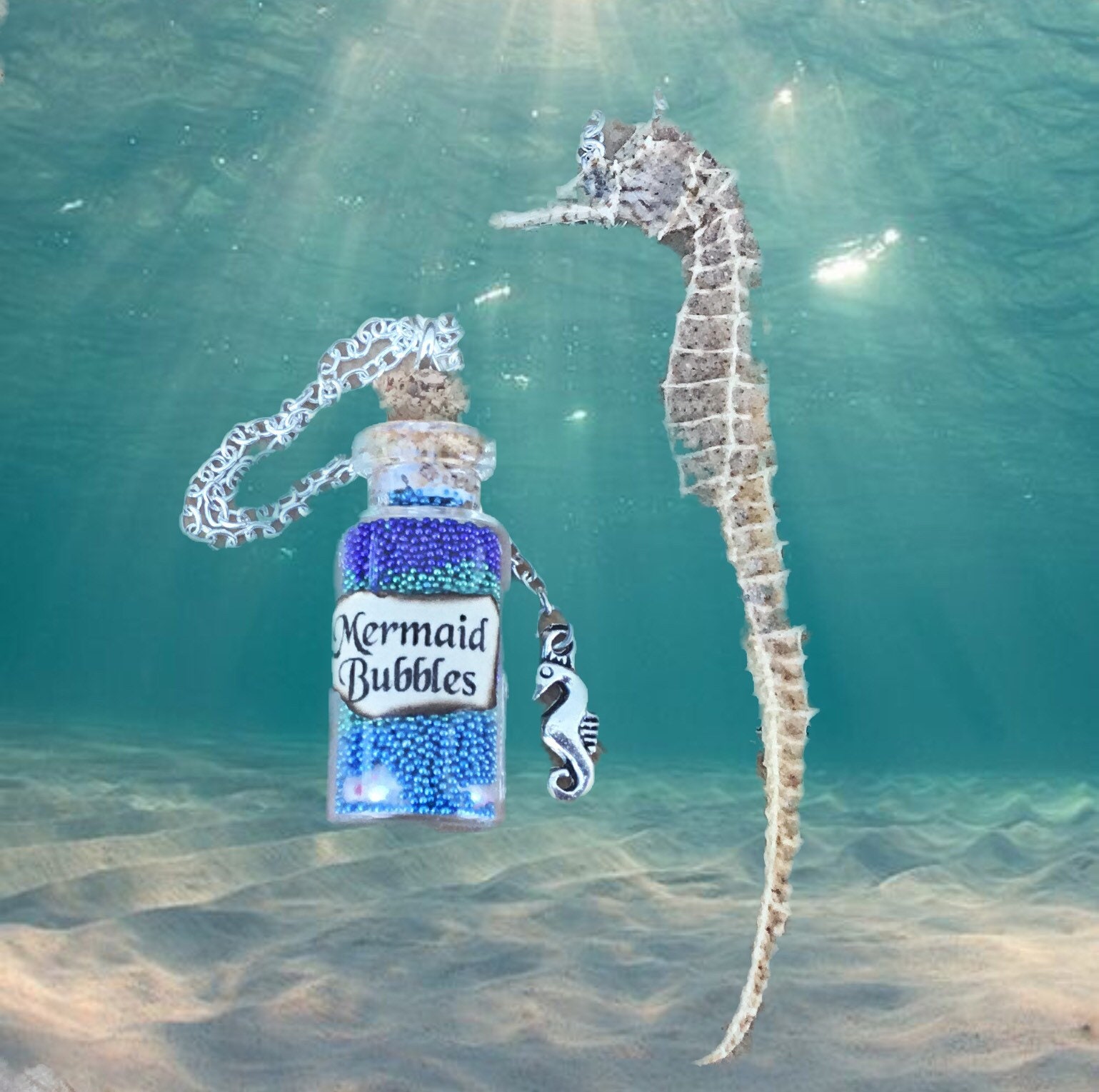 Mermaid Bubbles Bottle Charm Necklace - Etsy