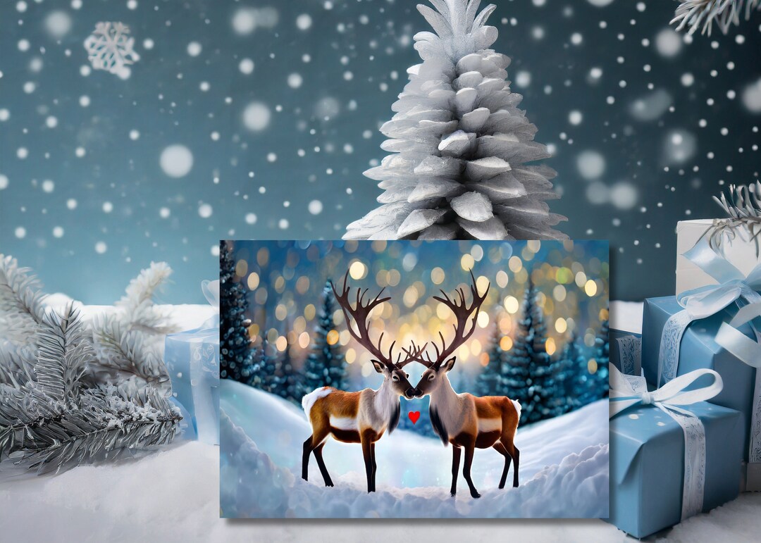 Christmas Card Holiday Reindeer Deer Personalize Envelope Kissing ...
