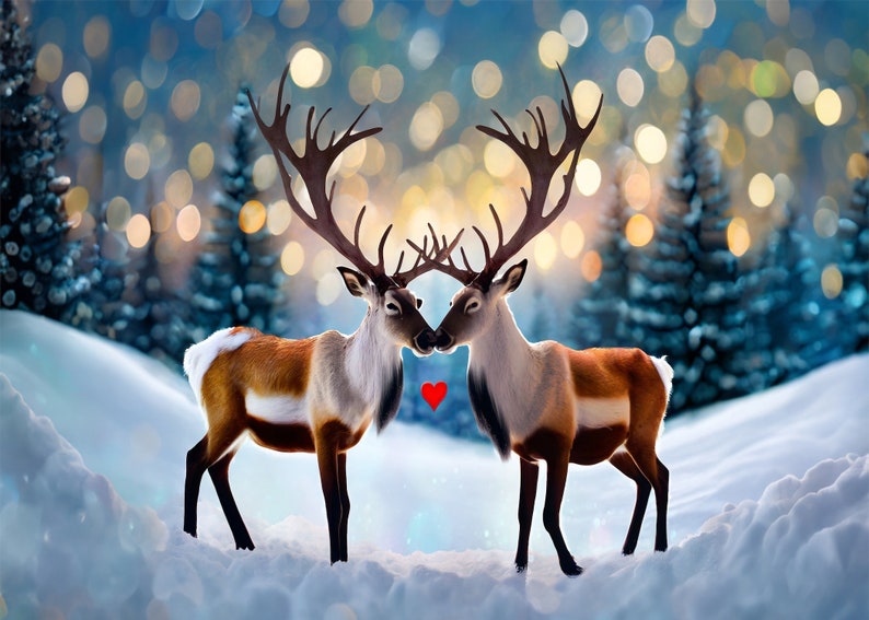 Christmas Card Holiday Reindeer Deer Personalize Envelope Kissing ...