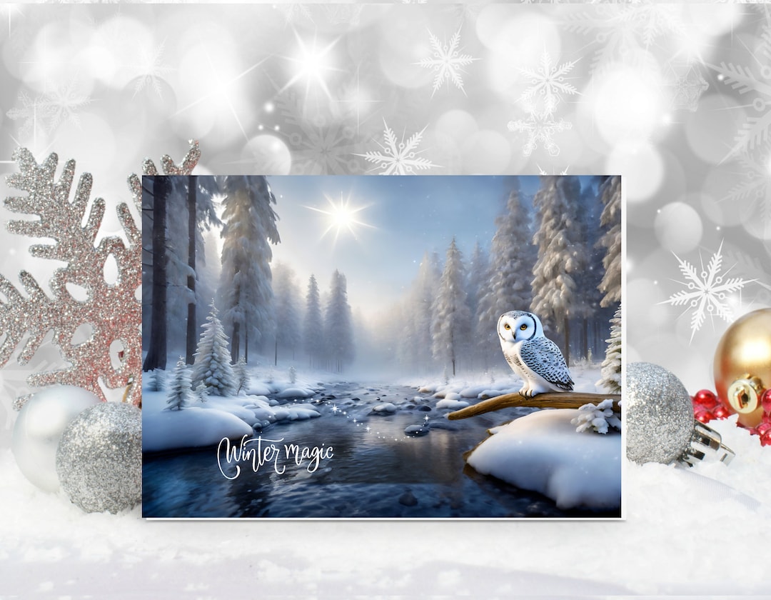 Snowy Owl Holiday Card Christmas Winter Wonderland Forest Snow Nature ...