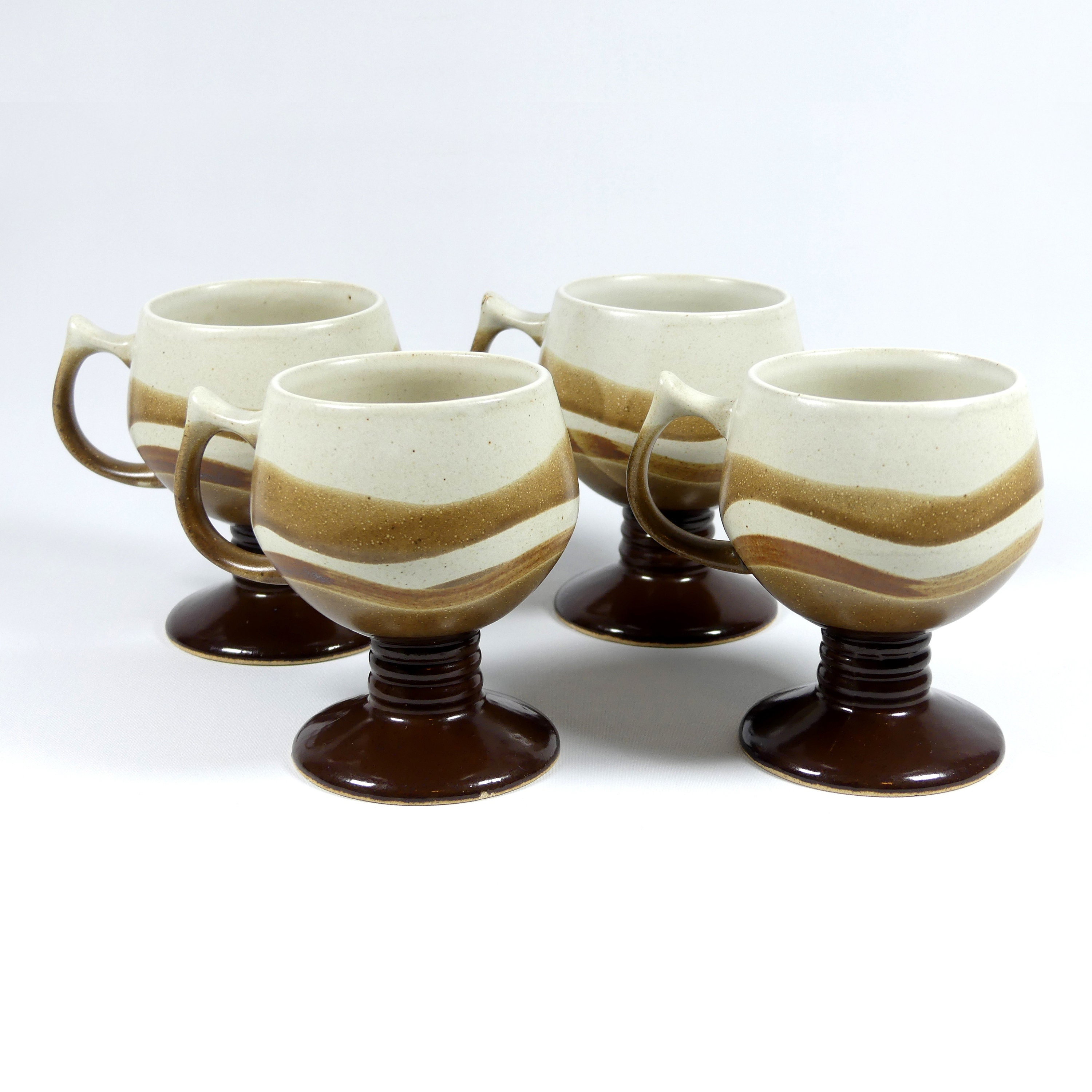 Vintage Set of 4 Otagiri Roly Poly Mugs Pedestal Footed Mug Stoneware ...