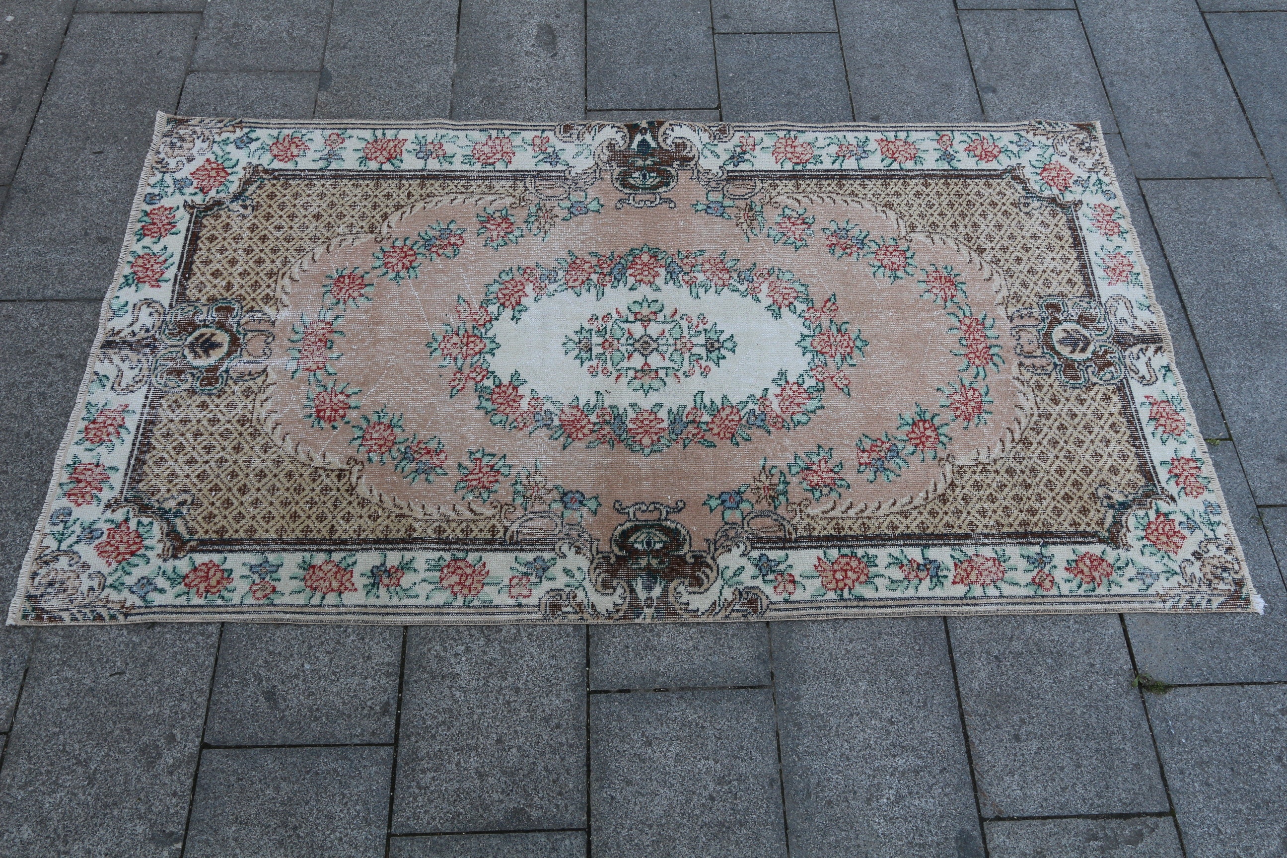 Golden Rose Beige Victorian Floral Design Handmade Rug Vintage - Etsy