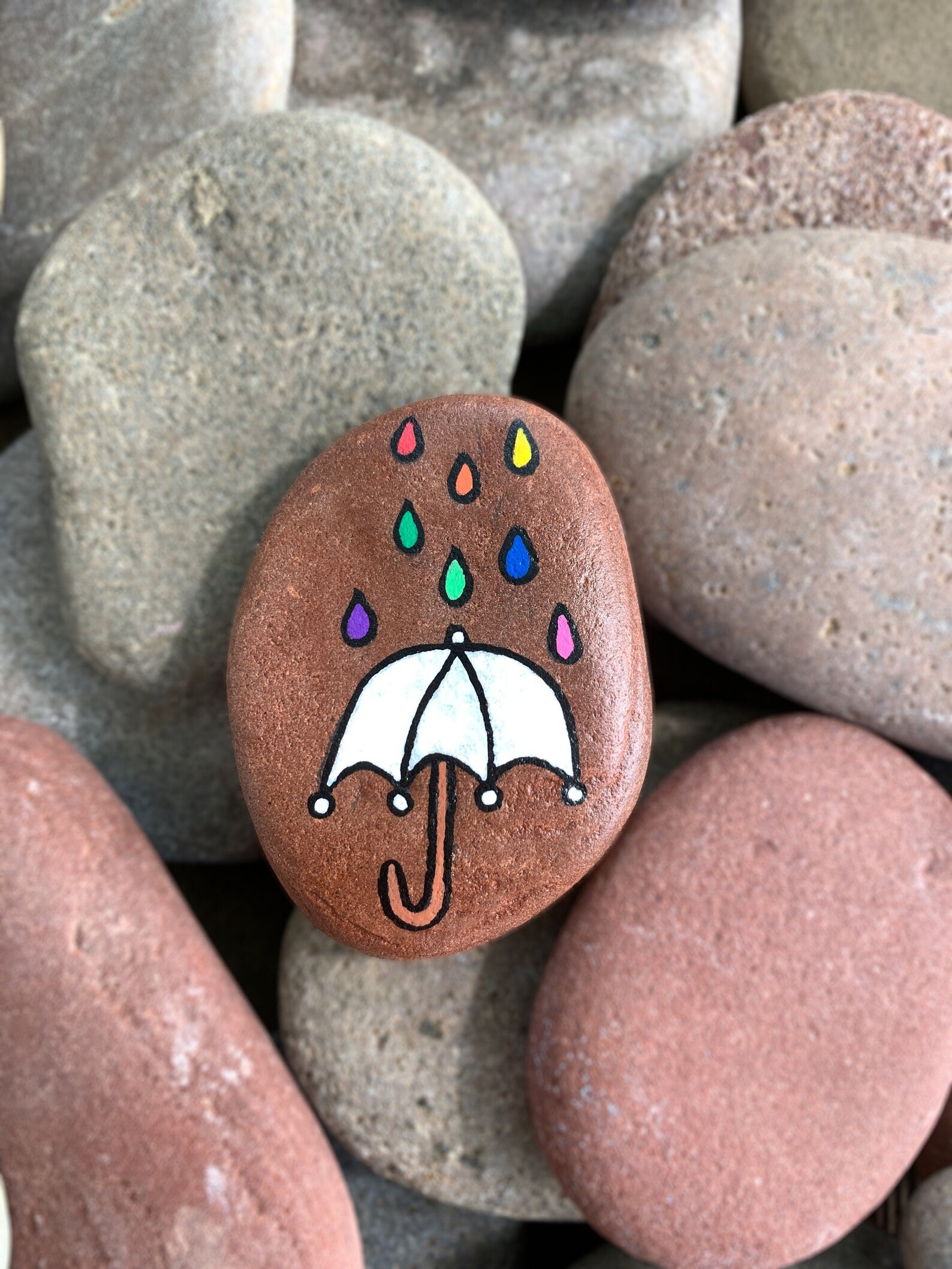 Rainbow Rain Umbrella Hand Painted Rock Stone Fairy Garden | Etsy