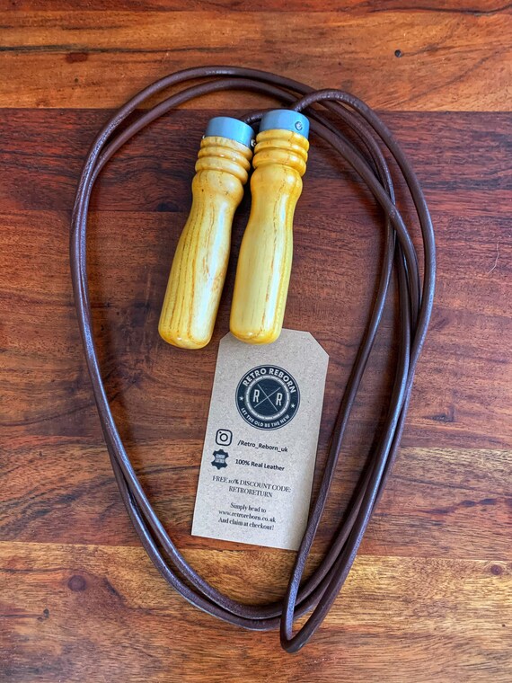 Retro Reborn Real Wood and Leather Skipping Rope | Etsy UK