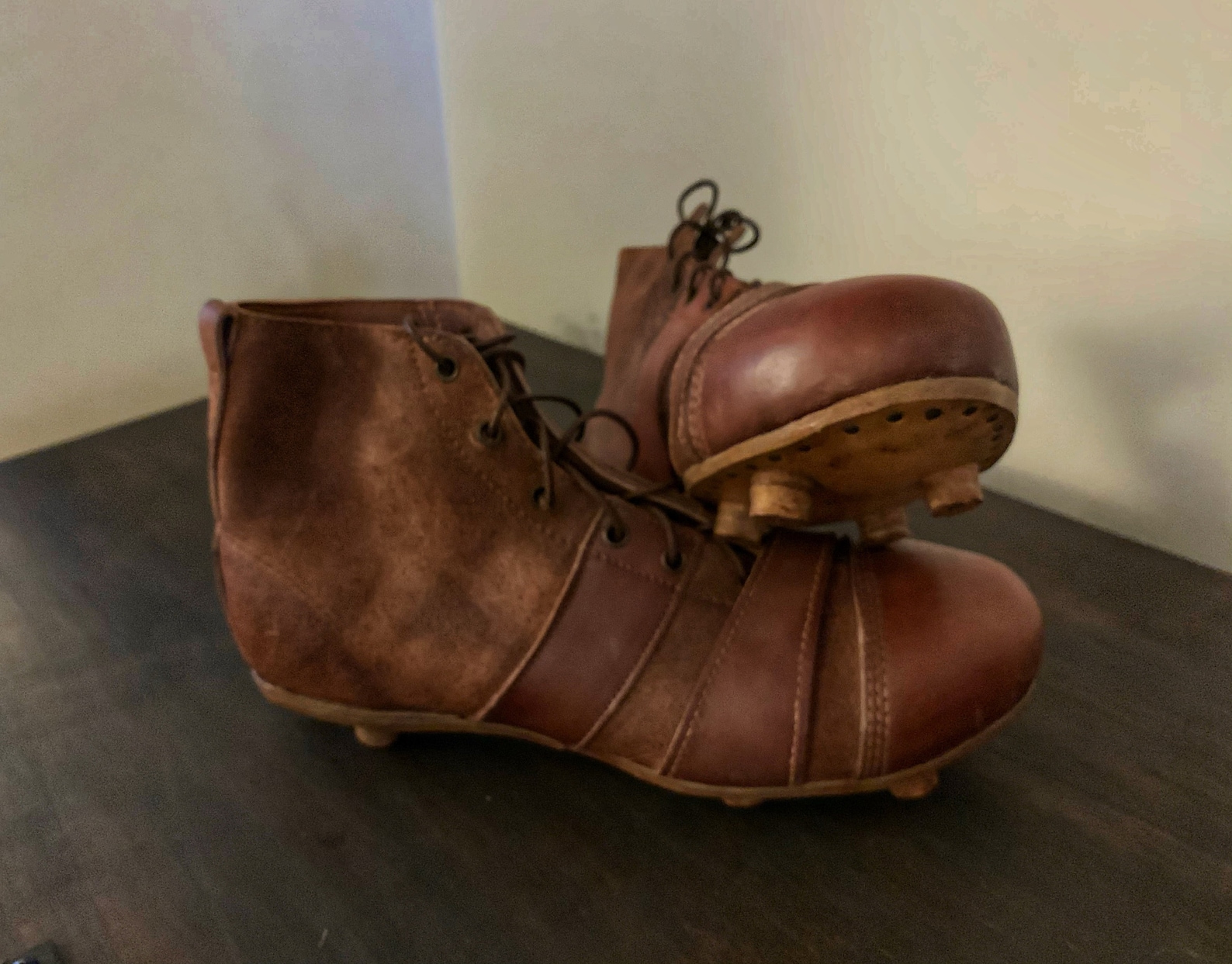 Retro Reborn Vintage Antique Style Leather Football Boots + Leather ...