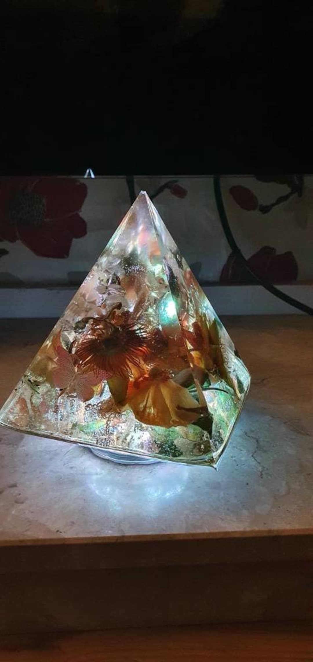 Handmade Resin Pyramid, With Flowers and Crystals. Pet Memorial ...