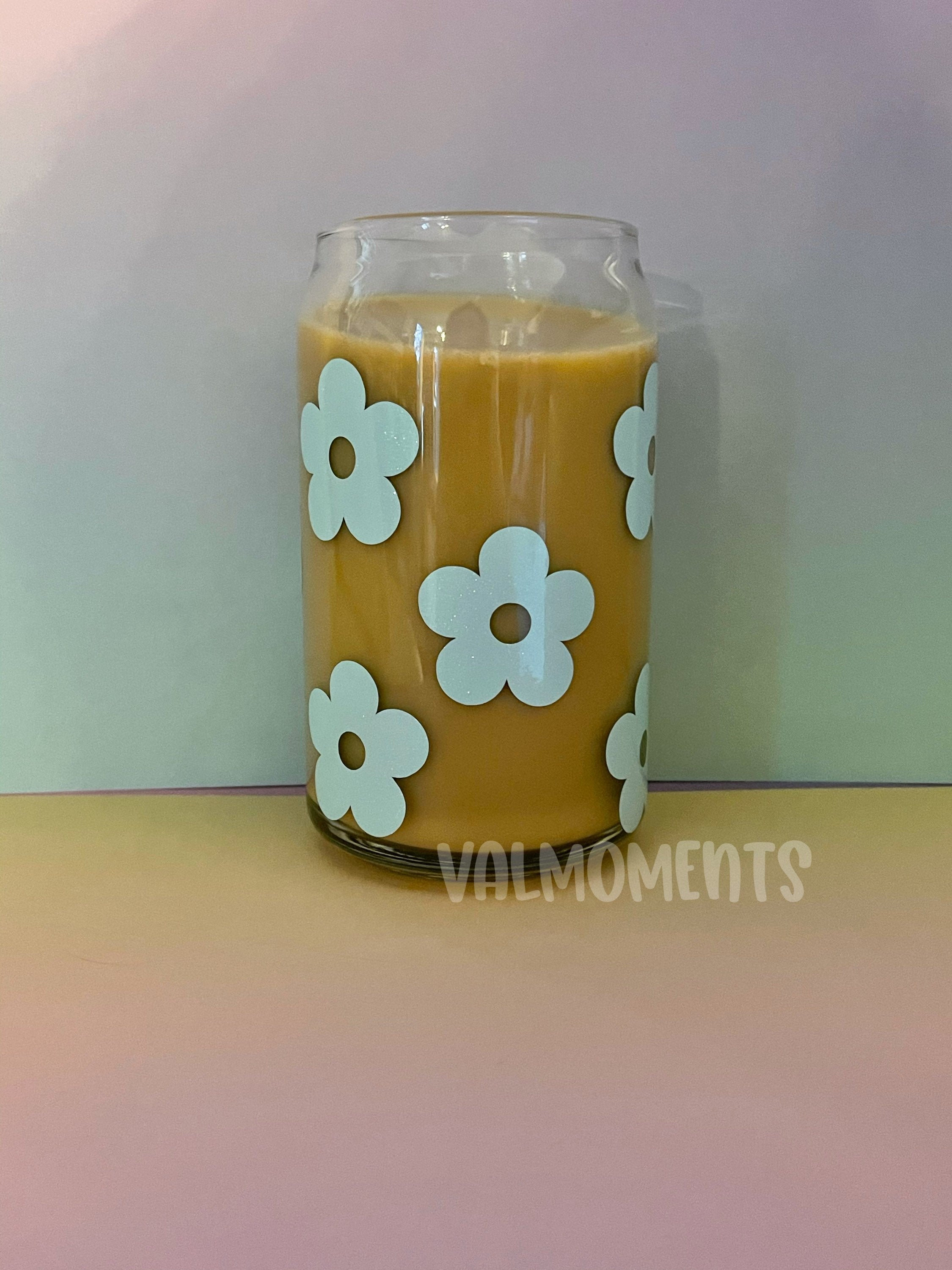 16 Oz Flower Glass Can Flower Glass Flower Cup Retro Beer Etsy