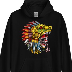 Aztec Skull Warrior Hoodie, Aztec Serpent Hoodie, Quetzalcoatl Aztec ...
