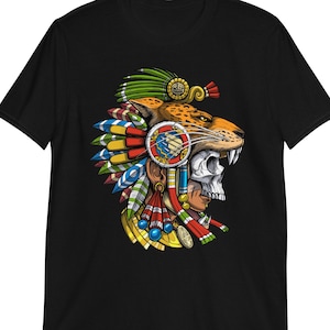 Aztec Jaguar Warrior Mask T-shirt, Aztec Skull Clothing, Aztec Unisex ...