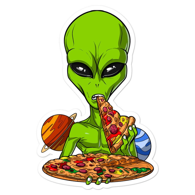Space Alien Eating Pizza Vinyl Sticker Alien Lover Gifts - Etsy