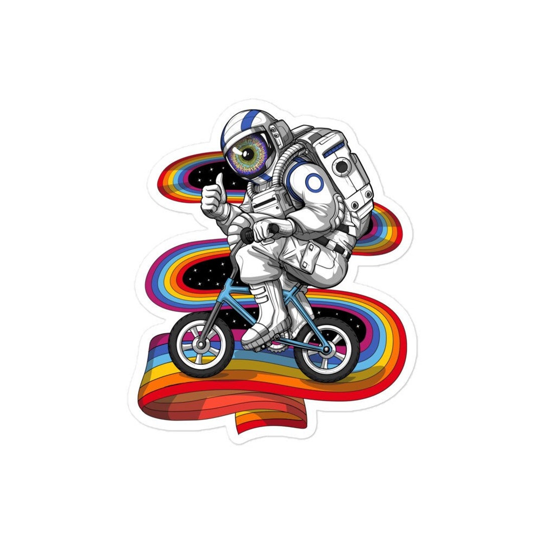Psychedelic Astronaut Riding Bicycle Sticker - Astronaut Decals ...