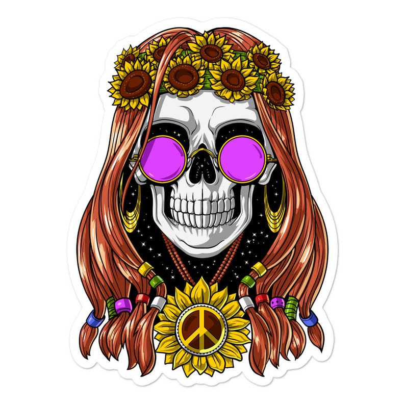 Hippie Skull Vinyl Sticker Sunflowers Sticker Peace Sign - Etsy