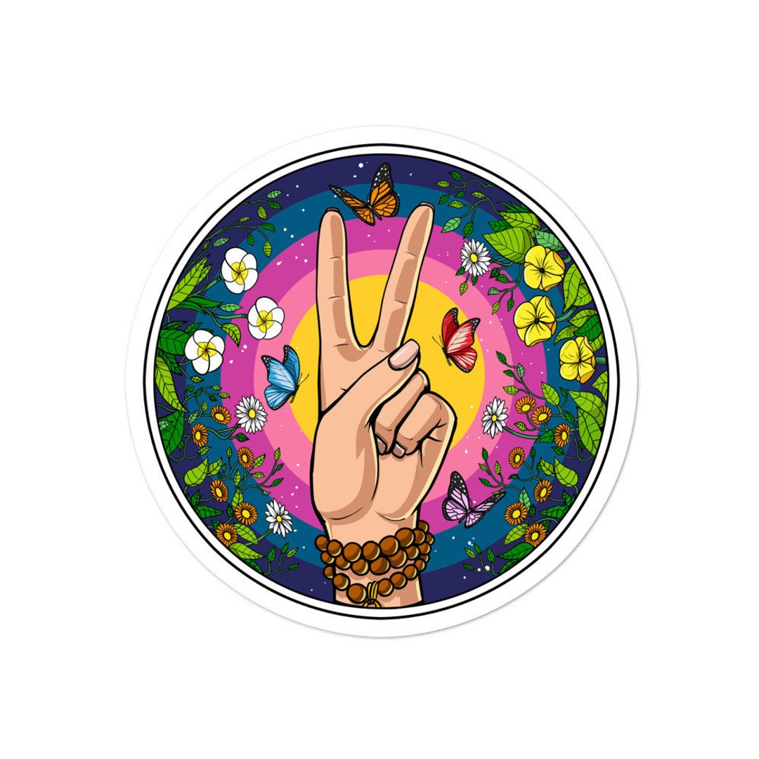 Hippie Peace Sign Sticker - Floral Vinyl Sticker - Hippie Decal ...
