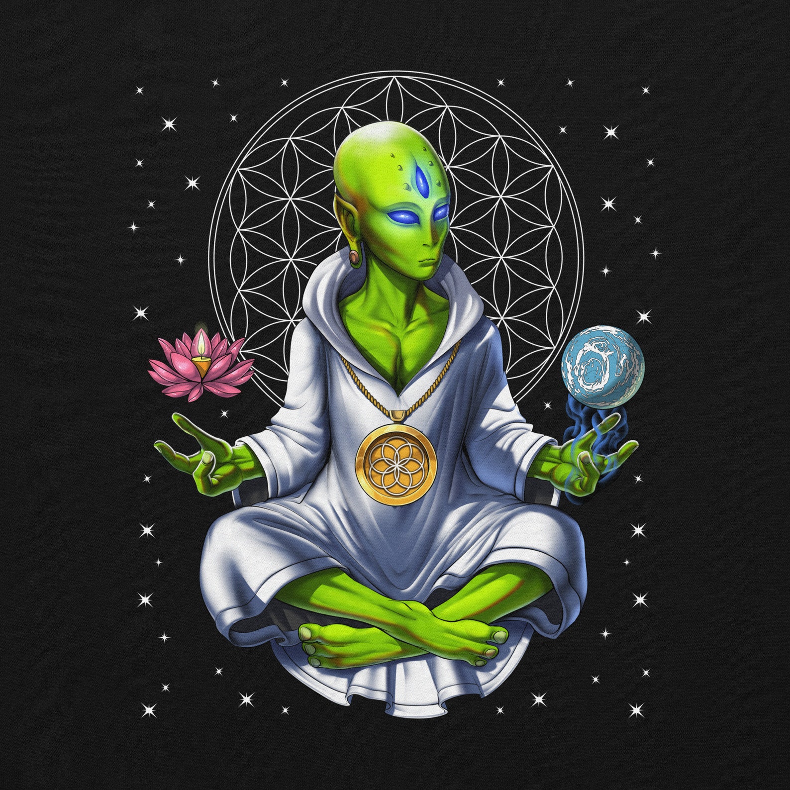 Alien Meditation Hoodie, Spiritual Zen Yoga Hoodie, Space Alien ...