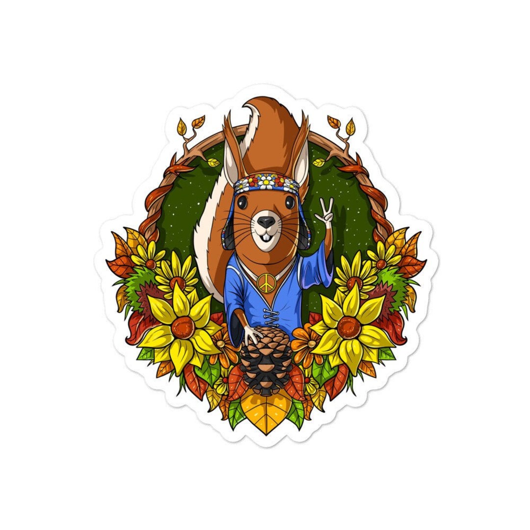 Hippie Squirrel Sticker, Forest Animal Decal, Sunflowers Sticker ...
