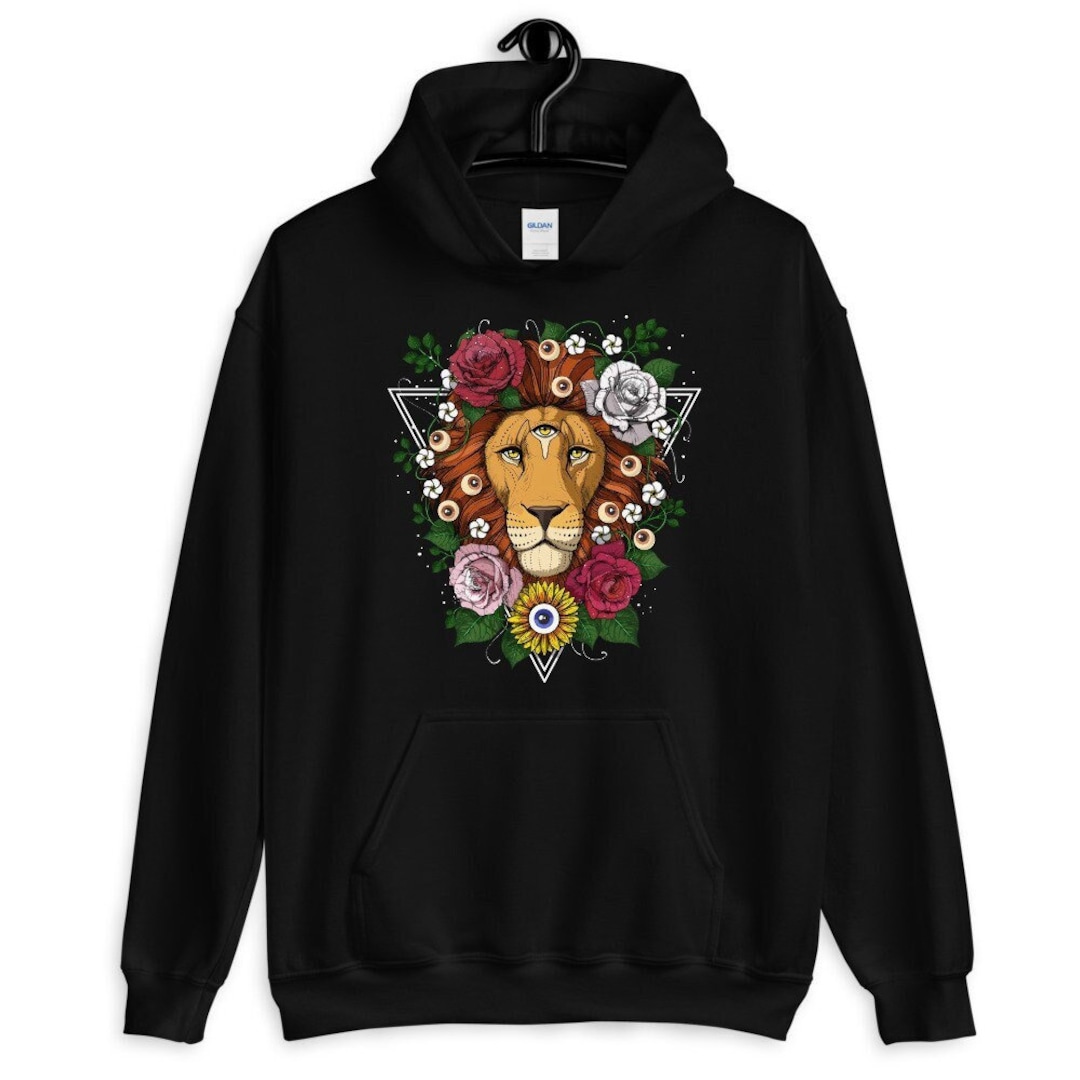 Psychedelic Lion Hoodie, Floral Lion Hoodie, Forest Flowers Sweatshirt ...