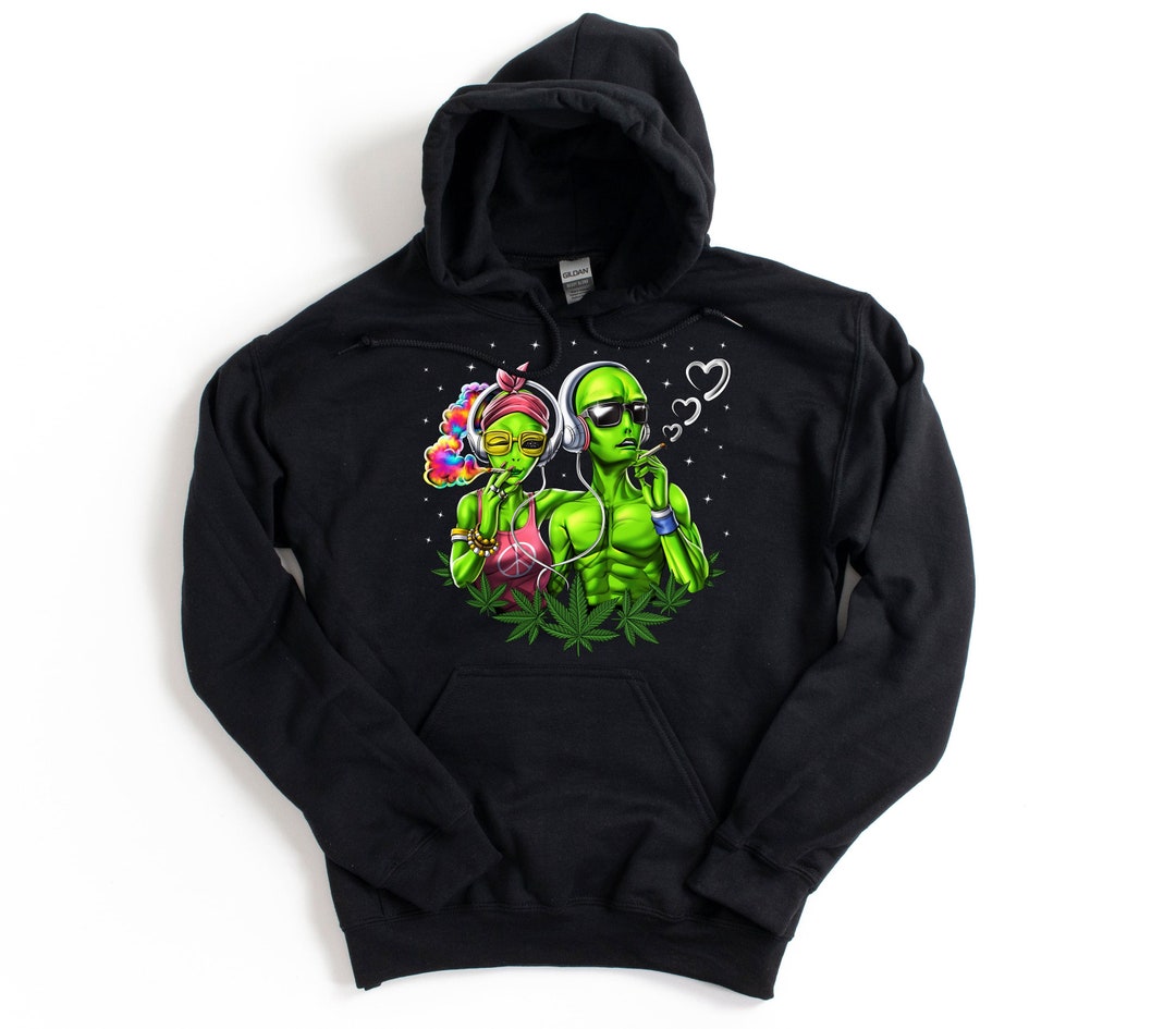 Hippie Stoner Aliens Smoking Weed Hoodie Marijuana Cannabis - Etsy