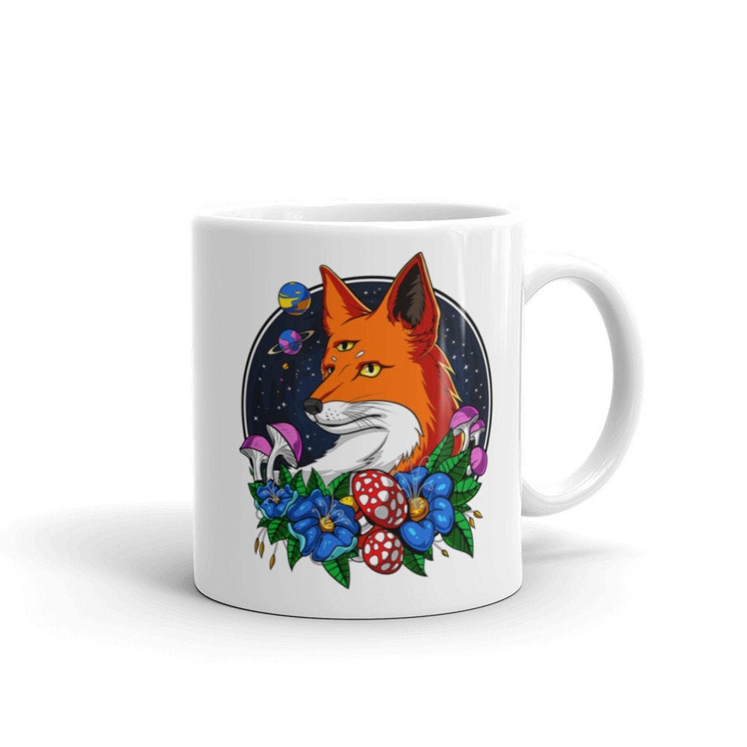 Psychedelic Fox Mug, Forest Animal Mug, Fox Coffee Cup, Floral Mug ...