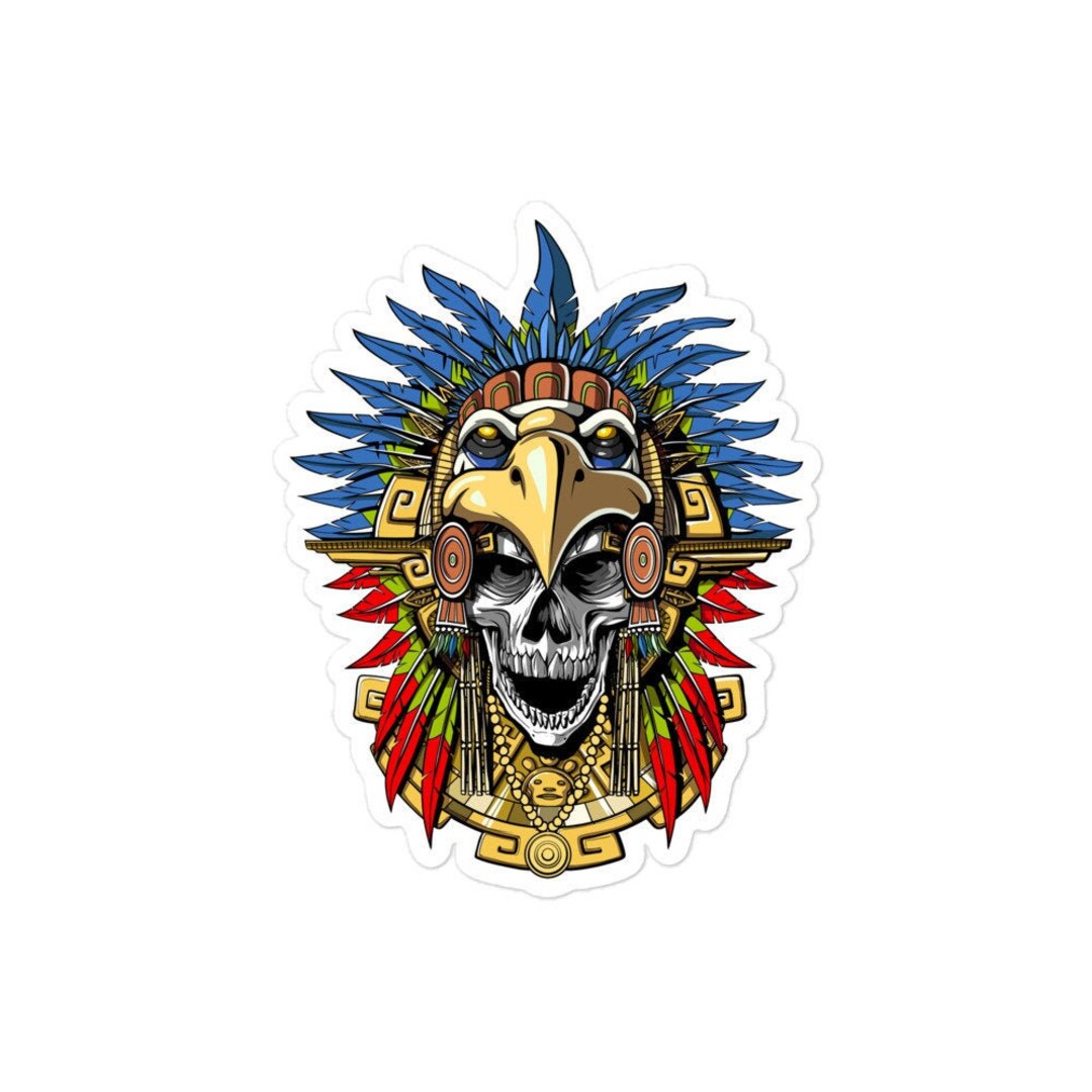 Aztec Skull Warrior Sticker Aztec Eagle Mask Headdress - Etsy
