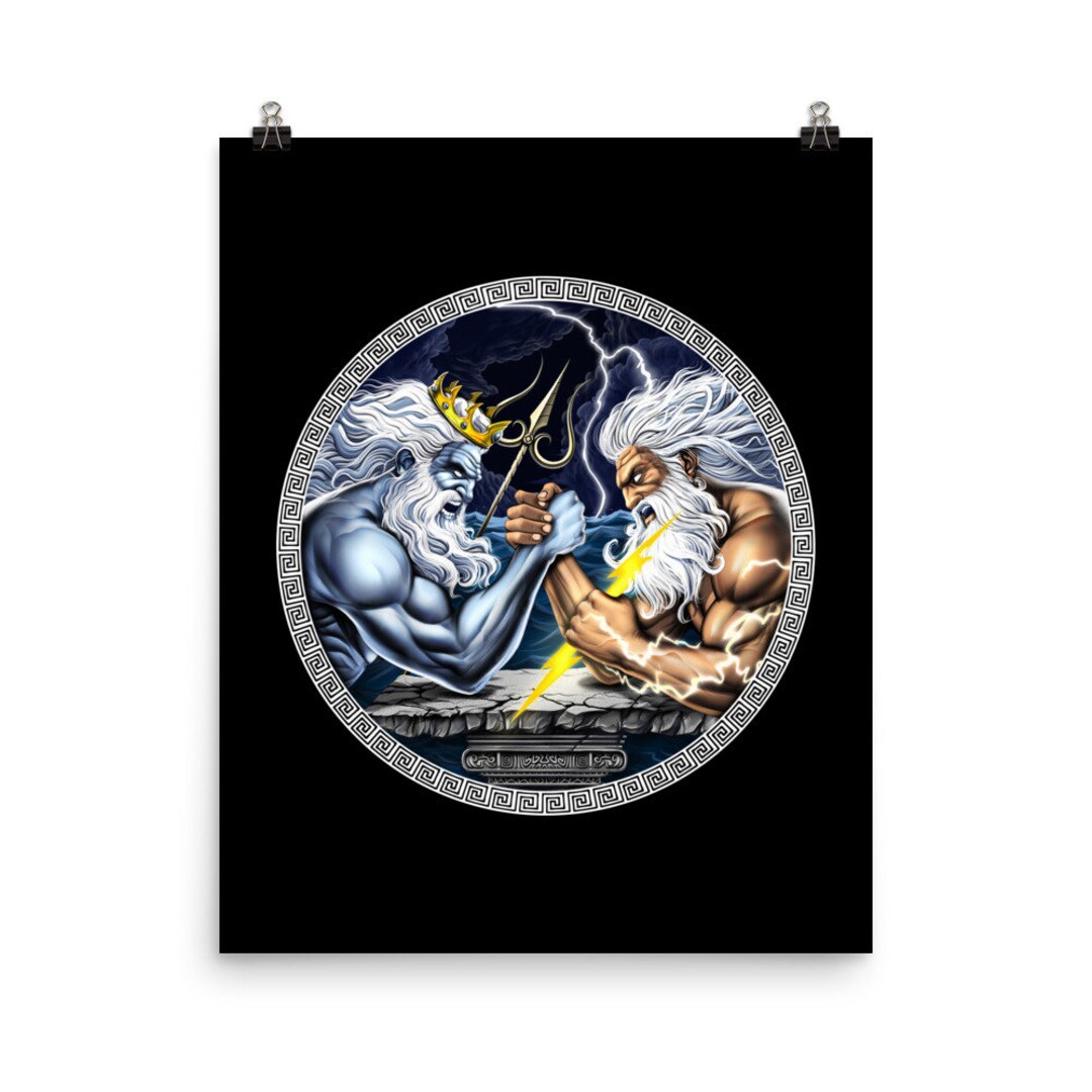 Zeus Poseidon Arm Wrestling Poster, Greek Mythology Art Print, Greek ...