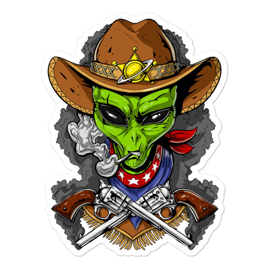 Space Alien Cowboy Sticker UFO Vinyl Sticker Funny Alien - Etsy