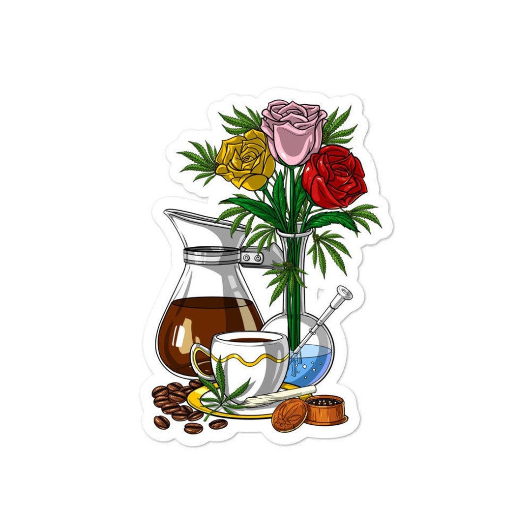 Weed Coffee Vinyl Sticker Hippie Stoner Sticker Floral Boho Ganja Decal ...