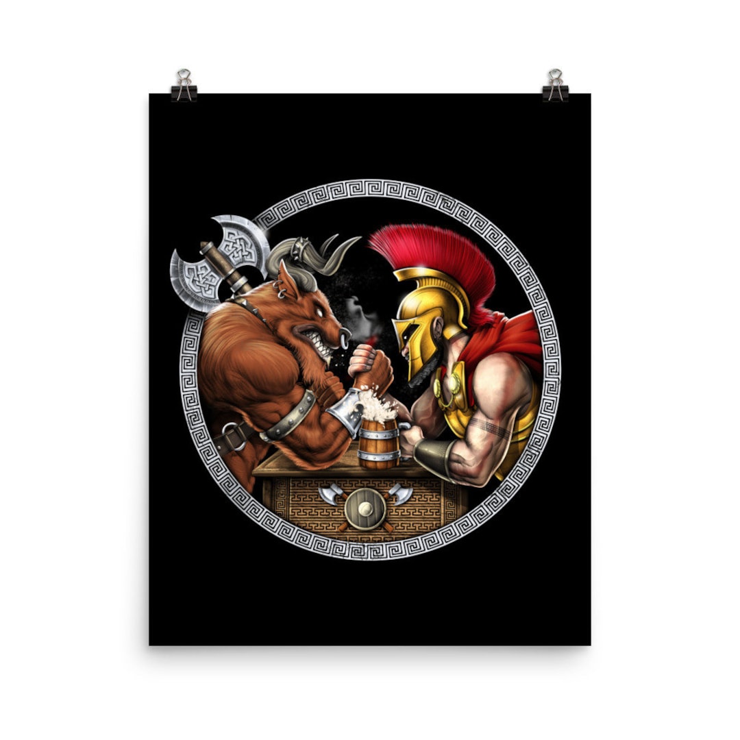 Minotaur Poster, Spartan Warrior Wall Decor, Arm Wrestling Art Print ...