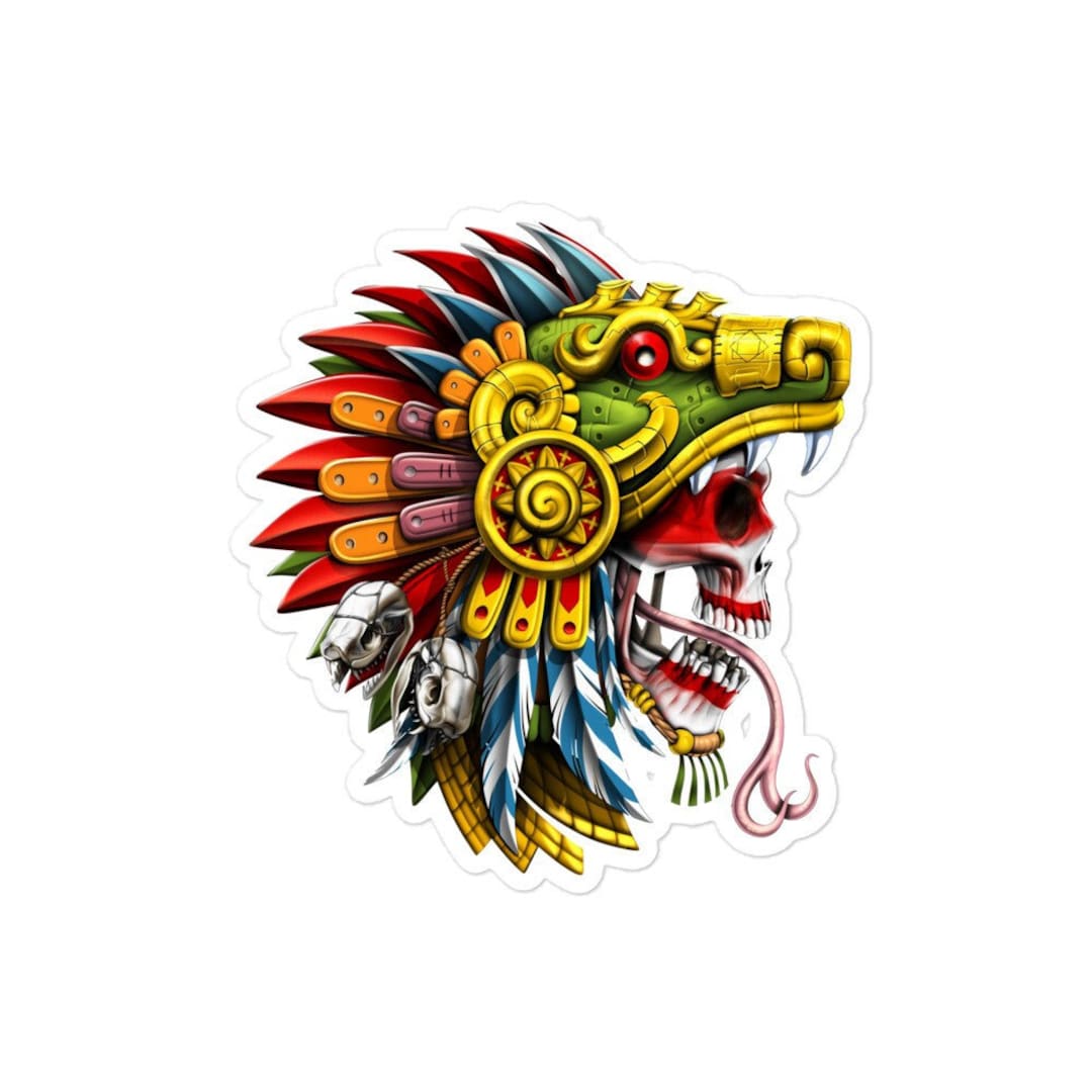 Aztec Skull Warrior Sticker, Aztec Serpent Sticker, Quetzalcoatl Aztec ...