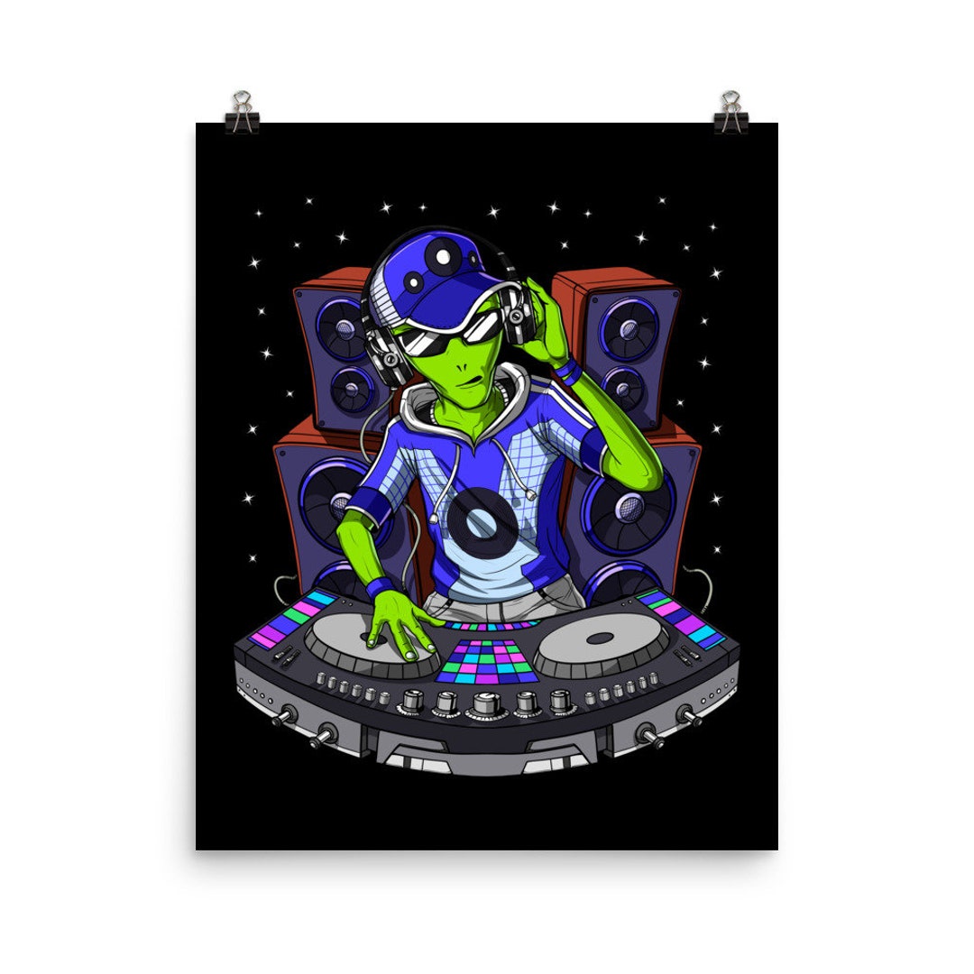 Alien Music DJ Poster Psytrance Print Dubstep Wall Decor Psychedelic ...