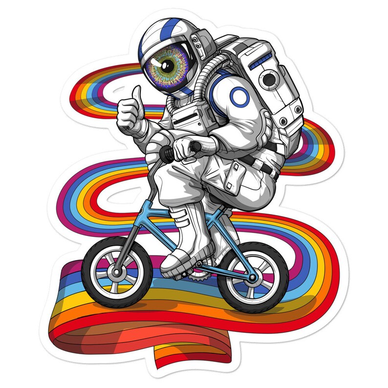 Psychedelic Astronaut Riding Bicycle Sticker Science Fiction | Etsy