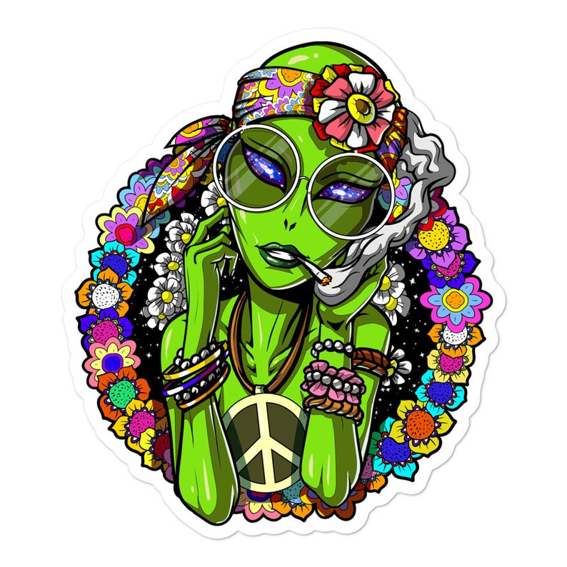 Alien Hippie Vinyl Sticker Weed Stoner Sticker Cannabis | Etsy