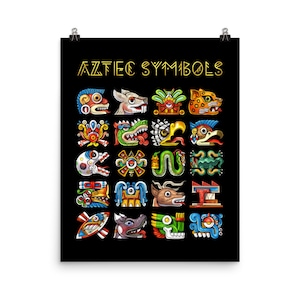 Aztec Symbols Poster - Aztec Mythology Art Print - Ancient Mayan Gods ...
