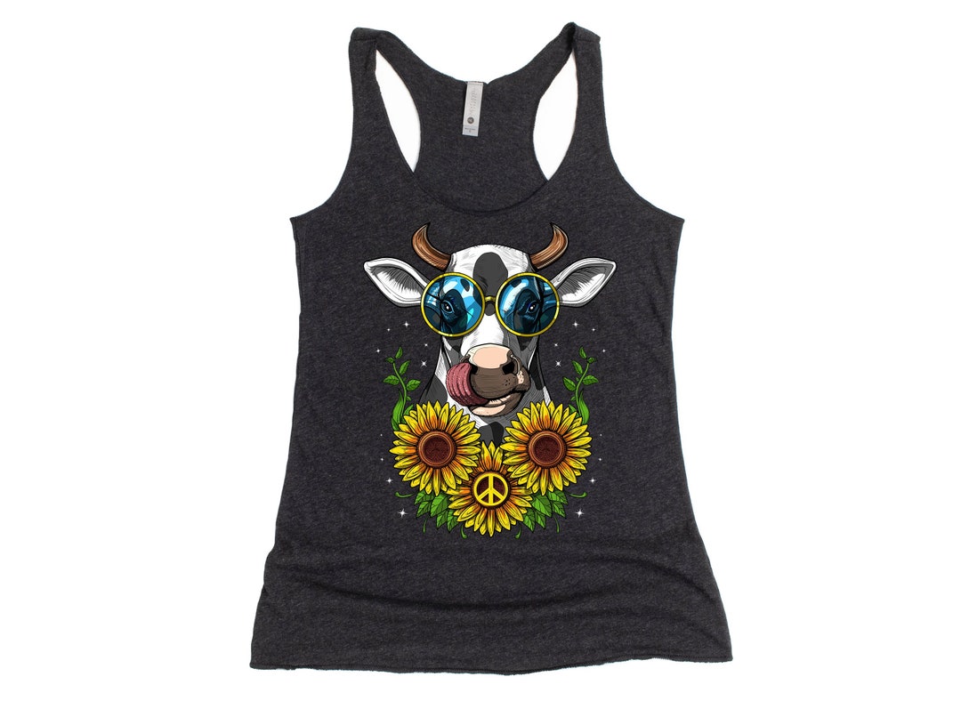 Cow Sunflowers Womens Tank Hippie Tank Top Cute Cow Tank Floral Hippie ...