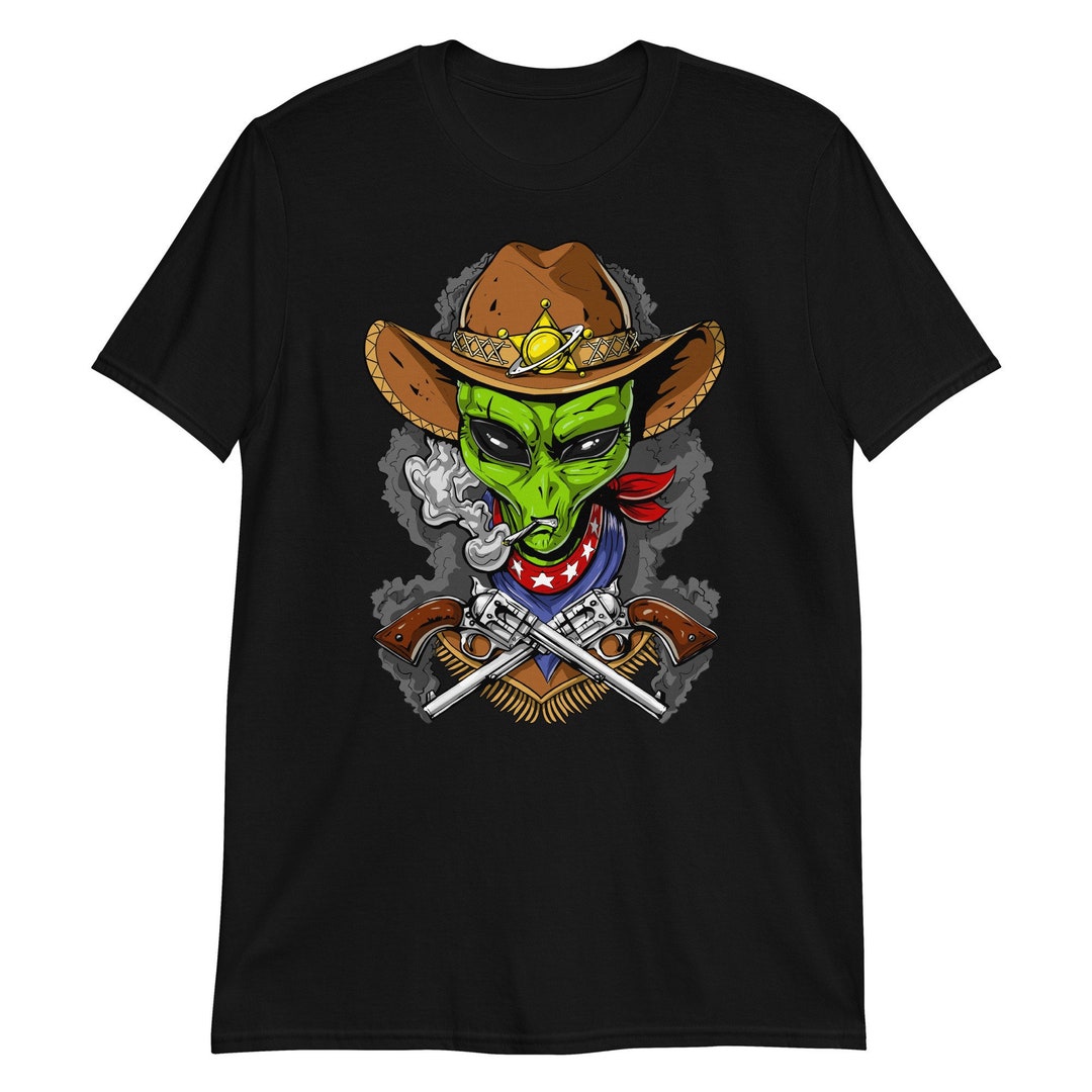 Alien Cowboy T-shirt, Mens Alien Tee, Unisex Alien Shirt, Funny Alien ...