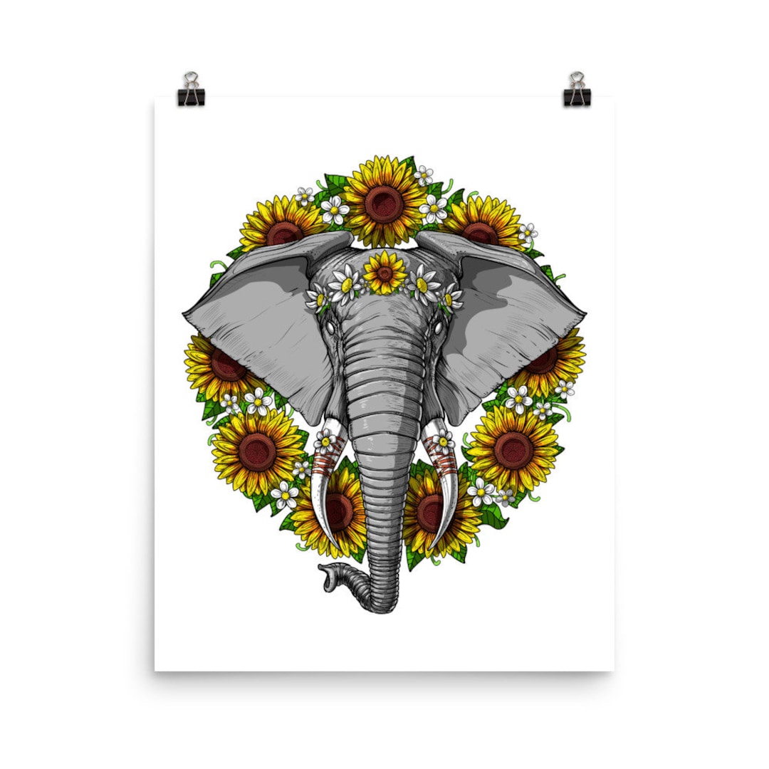 Elephant Sunflowers Poster, Floral Wall Decor, African Animal Poster ...