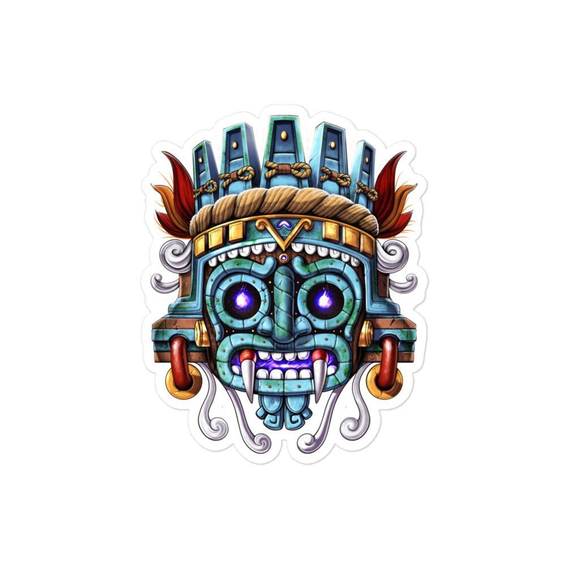 Aztec God Tlaloc Sticker, Aztec Mythology Decal, Aztec Gods Sticker ...
