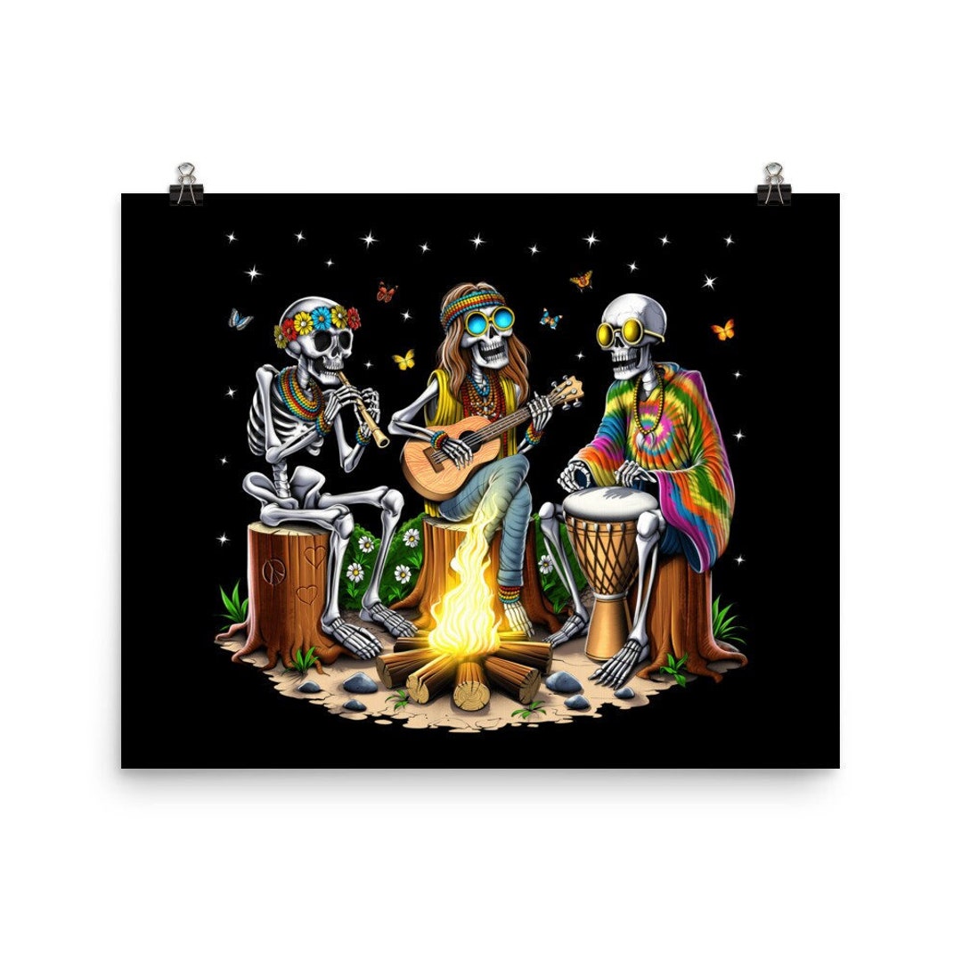 Hippie Skeletons Poster, Camping Poster, Forest Poster, Hippie Art ...