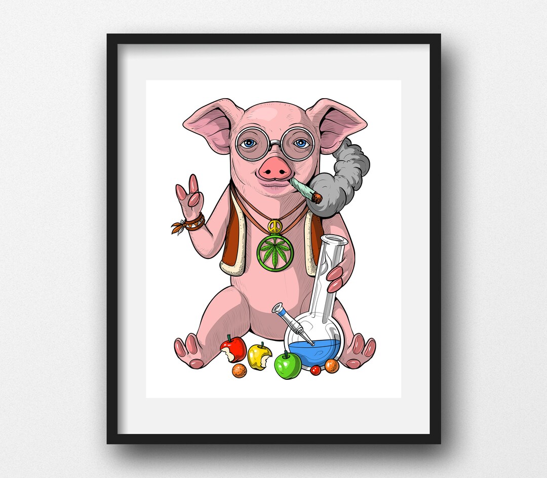 Pig Smoking Weed Canvas Poster Cannabis Stoner Wall Decor - Etsy