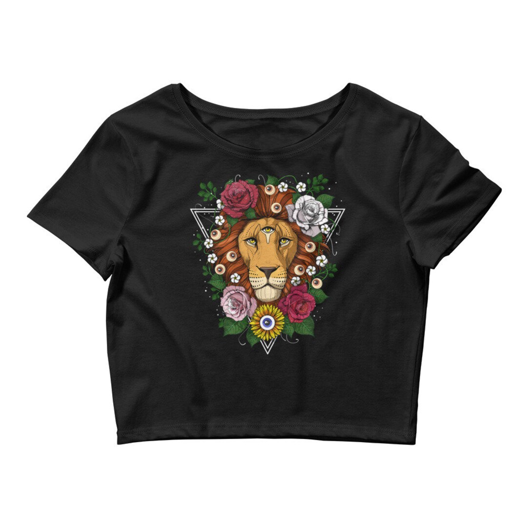 Psychedelic Lion Crop Top, Floral Nature Womens Shirt, Botanical ...